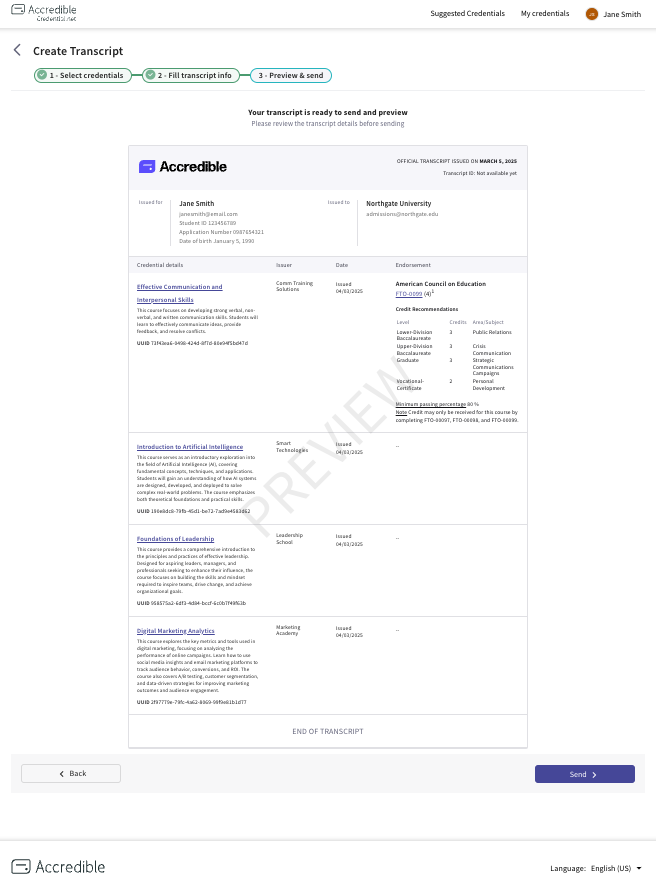 Transcripts: Viewing, Creating and Sending a Transcript
