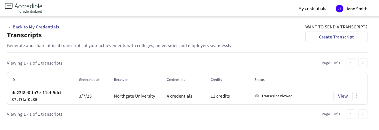 Transcripts: Viewing, Creating and Sending a Transcript
